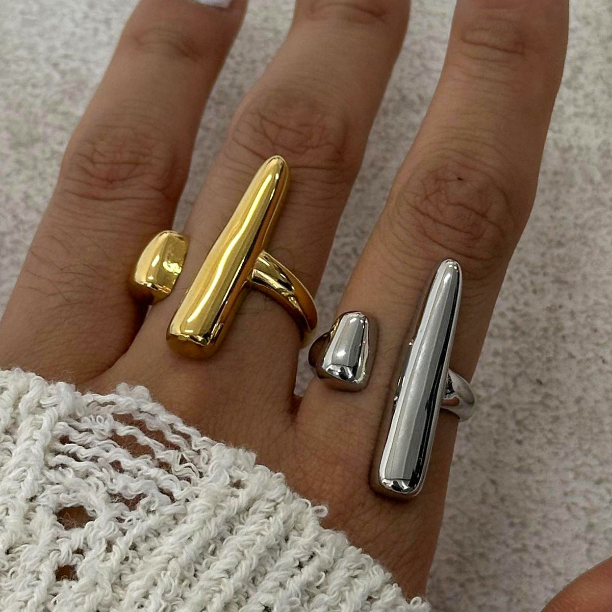 2H Stainless Steel Geometric Open Ring Exaggerated Ring rings – 2H ...